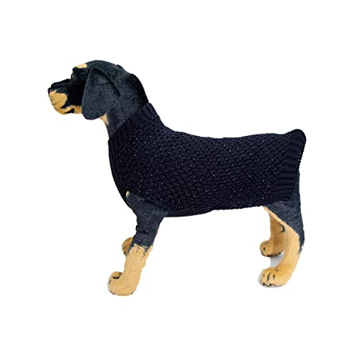 Ganfanren Reflective Knitted Dogs Sweater Winter Pet Pullover Coat Clothing (Small, Navy)