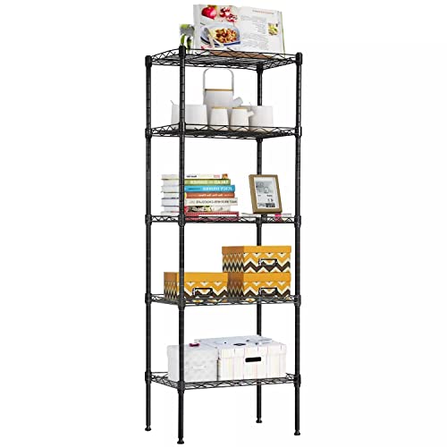 XXkseh 5 Tier Storage Shelves Wire Shelving Unit Adjustable Metal Shelf Heavy Duty Garage Storage Rack Wire Shelves Display Rack for Laundry Livingroom Kitchen, 16.7" L×11.8" W×47.6" H, Black