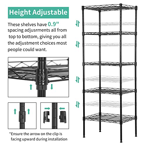 XXkseh 5 Tier Storage Shelves Wire Shelving Unit Adjustable Metal Shelf Heavy Duty Garage Storage Rack Wire Shelves Display Rack for Laundry Livingroom Kitchen, 16.7" L×11.8" W×47.6" H, Black