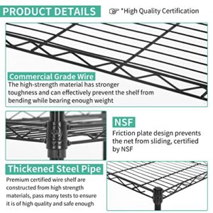 XXkseh 5 Tier Storage Shelves Wire Shelving Unit Adjustable Metal Shelf Heavy Duty Garage Storage Rack Wire Shelves Display Rack for Laundry Livingroom Kitchen, 16.7" L×11.8" W×47.6" H, Black