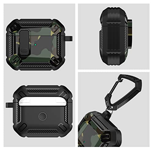 MiRUSI for Airpods Pro 2 (2022) Case Cover with Secure Lock Clip, Military Armor Style Full-Body Rugged Hard Shell with Carabiner,Shockproof Protective Case Cover Supports Wireless Charging(Green)