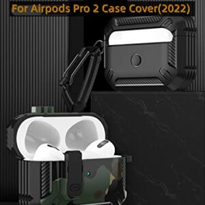 MiRUSI for Airpods Pro 2 (2022) Case Cover with Secure Lock Clip, Military Armor Style Full-Body Rugged Hard Shell with Carabiner,Shockproof Protective Case Cover Supports Wireless Charging(Green)