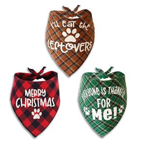 3 pack thanksgiving and christmas bandana set, holiday buffalo fall and winter bib for large medium small puppies pets