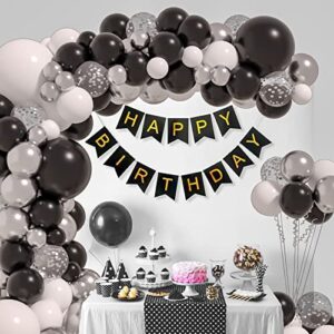 AJOYEGG Black White Silver Balloons Garland Kit 135pcs, 5+12+18inch Black White Metallic Chrome Silver and Silver Confetti Latex Balloons Arch for Wedding Bridal Shower Birthday Party Decorations