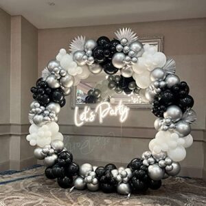 AJOYEGG Black White Silver Balloons Garland Kit 135pcs, 5+12+18inch Black White Metallic Chrome Silver and Silver Confetti Latex Balloons Arch for Wedding Bridal Shower Birthday Party Decorations