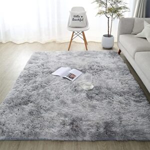 yxdsubi rugs for bedroom dorm, fluffy fuzzy soft carpet, shaggy throw rug for nursery room, indoor floor living room carpet for kids girls boys teen home decor aesthetic (light gray, 2.6x4feet)