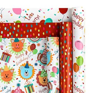 maypluss jumbo birthday wrapping paper roll - 30" x 120" per roll - adorable animal design (42.3 sq.ft.ttl)