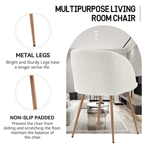 NIOIIKIT Sherpa Dining Chairs Set of 2, Upholstered Living Room Chairs, Accent Chairs with Barrel Back, Faux Fur Armchairs for Living Room, Home, Office, Dining Room, Bedroom (White)