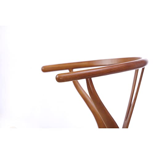 Polynices Wishbone Chair, Weave Modern Solid Wood Mid-Century Y Shaped Backrest Dining Chair Set of 2 (Chestnut)