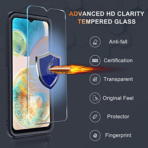 for Samsung Galaxy A23 5G/4G Case with Tempered Glass Screen Protector and Camera Lens Cover,Heavy Duty Rugged Shockproof Full Body Protective Phone Cover,Black Matte