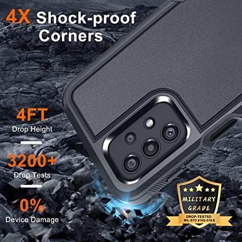 for Samsung Galaxy A23 5G/4G Case with Tempered Glass Screen Protector and Camera Lens Cover,Heavy Duty Rugged Shockproof Full Body Protective Phone Cover,Black Matte