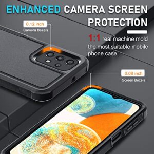 for Samsung Galaxy A23 5G/4G Case with Tempered Glass Screen Protector and Camera Lens Cover,Heavy Duty Rugged Shockproof Full Body Protective Phone Cover,Black Matte