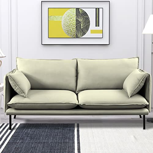 EMKK Loveseat Sofa 78.5’’ Couch w/ 2 Pillows Upholstered Love Seats Furniture with Square Arm/Thick Padding for Bedroom Living Room, Small Spaces, Dorm, Beige