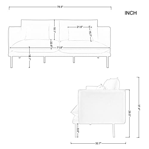 EMKK Loveseat Sofa 78.5’’ Couch w/ 2 Pillows Upholstered Love Seats Furniture with Square Arm/Thick Padding for Bedroom Living Room, Small Spaces, Dorm, Beige