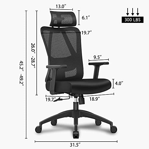 FelixKing Ergonomic Office Chair, Big and Tall Office Chair, Adjustable Headrest with 2D Armrest, Lumbar Support and PU Wheels, Swivel Computer Task Chair for Office, Tilt Function Computer Chair