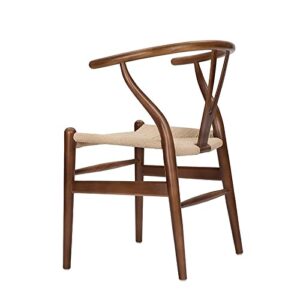 Polynices Wishbone Chair, Weave Modern Solid Wood Mid-Century Y Shaped Backrest Dining Chair (Walnut Set of 2)