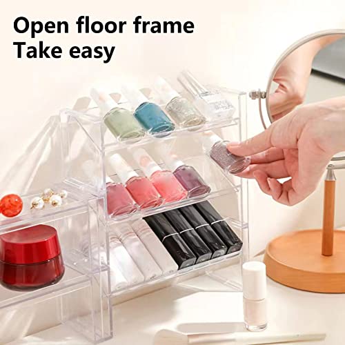 GRASARY Desktop Storage Shelf Stackable Clear Plastic Organizer Shelf, Dust-Proof,Large Capacity Cosmetic Rack Shelf Clear A