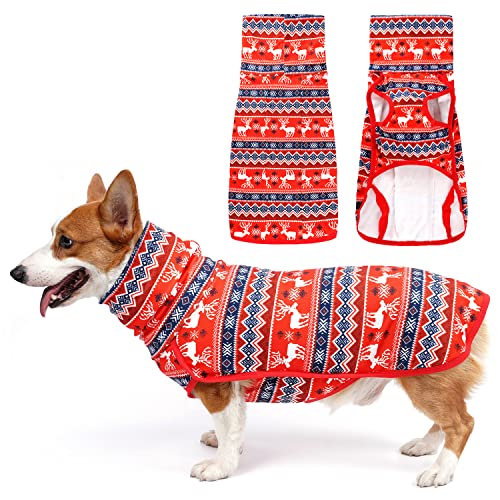 Dog Cold Weather Coats, Dog Sweaters with Leash Hole for Small Medium Large Dogs, Bowite Soft Warm Stretchy Dog Winter Jacket Girl Boy for Cold Weather, Dog Pullover Sweater Vest (Christmas,XS)