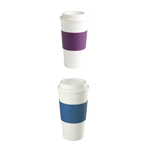 Copco - 2510-9965B Acadia Travel Mug, 16-Ounce, Plum -andCopco 2510-9966 Acadia Double Wall Insulated Travel Mug with Non-Slip Sleeve, 16-Ounce, Blue