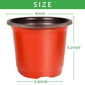 TDHDIKE 4" Small Plastic Plant Nursery Pot/Pots (100pcs) Seedlings Flower Plant Container (Red) Seed Starting Pots Indoor Outdoor, Come with 100pcs Plant Labels