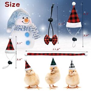 CooShou 12Pcs Christmas Pet Chicken Hat Scarf Bowtie Set Mini Santa Plaid Hat Scarf Xmas Small Animal Red Green Gray Hat with Adjustable Chin Strap for Hen Bunny Guinea Pig Hamster