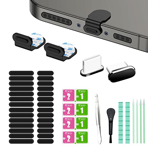 for Type C USB Dust Plug, Phone Speaker Cover,with Phone Cleaning Kit Tool Cleaning Putty/Tweezers/Brushes/Wet and Dry Cleaning Wipe/Storage Box/Foam swabs