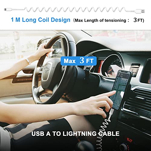 Coiled Lightning Charging Cable,[Apple MFi Certified] iPhone Charger Cord 3FT Long Super Fast Data Syncing Cord for iPhone 13/Pro/Mini/12/11/Xs/Xr/X/8/7/6/iPad/iPod Connect CarPlay Car Charger-2 Pack