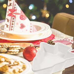 UPKOCH 2Pcs Christmas Tree Shaped Plates Ceramic Appetizer Tray Candy Nut Serving Platters Snack Dishes for Holiday Party White