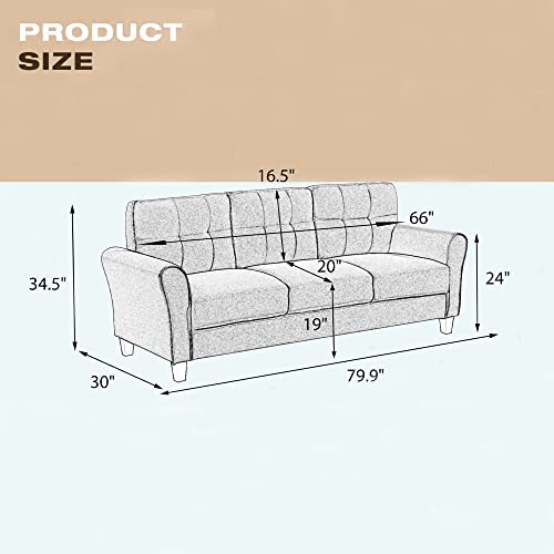 kevinplus Sofa Couch for Living Room, Modern Linen Upholstered Sofa Couch Furniture for Home or Office (3-Seat, Grey)