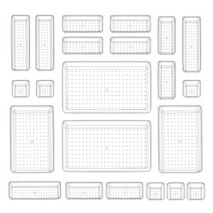 astofli 22-piece clear plastic drawer organizer storage, non slip/crack desk drawer organizer tray, versatile 5-size vanity and bathroom drawer organizers bins for makeup, jewelry, utensils and office