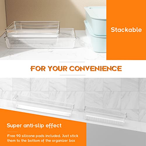 ASTOFLI 22-Piece Clear Plastic Drawer Organizer Storage, Non Slip/Crack Desk Drawer Organizer Tray, Versatile 5-Size Vanity and Bathroom Drawer Organizers Bins for Makeup, Jewelry, Utensils and Office