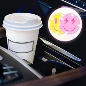 4 Pcs Preppy Car Cup Holder Coasters Pink Bling Car Coasters with Finger Notch Ceramic Cork Base Cute Car Drink Coasters Aesthetic Car Auto Accessories for Women Girl College Student Anti Slip