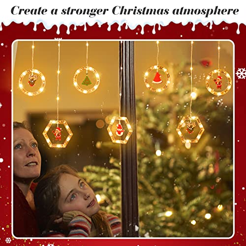 HAIDOLIANG Spring Curtain Lights,9.84Ft Christmas Hanging String Lights with 10 Cute Decor,100 LED with Window Lights,8 Modes with Christmas Tree Light for Indoor/Outdoor (Christmas Curtain Lights)