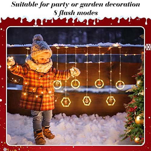 HAIDOLIANG Spring Curtain Lights,9.84Ft Christmas Hanging String Lights with 10 Cute Decor,100 LED with Window Lights,8 Modes with Christmas Tree Light for Indoor/Outdoor (Christmas Curtain Lights)