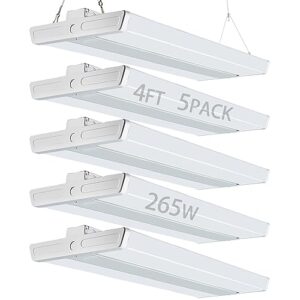 lightdot 5 pack led high bay shop light, 4ft 265w 371000lm 140lm/w [eqv. 1060w mh/hps] 5000k daylight linear hanging light for workshop warehouse garage, energy saving upto 10000kw*5/5yrs(5hrs/day)