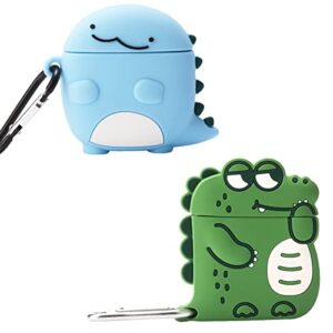 【2 pack】 lubiogio 3d cute crocodile+dinosaur case for airpod 2/airpod,3d cartoon kawaii animal airpod 2 design kids teens girls women soft case for airpod 2nd/airpod 1st case(crocodile+dinosaur)