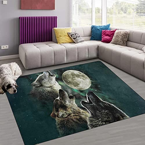 Animal Area Rug 3x5ft/36x60in/90x150cm,Wolf Howling to The Full Moon Polyester Yoga Mat for Living Dining Dorm Room Bedroom Home Carpet Decor