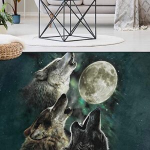 Animal Area Rug 3x5ft/36x60in/90x150cm,Wolf Howling to The Full Moon Polyester Yoga Mat for Living Dining Dorm Room Bedroom Home Carpet Decor