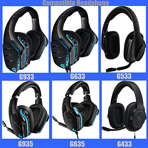 JULONGCR G935 Replacement Earpads G933 Ear Pads G633 Parts Cushions Cups Muffs Covers Compatible with Logitech G635 G633 G533 G435 G433 G933 G935 G231 Wireless Gaming Headset. (Protein Leather)