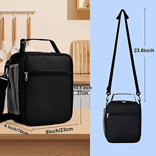 Insulated Lunch Bag 8L Lunch Box for Men Adults with Removable Shoulder Strap Small Lunch Bag for Work, Beach, Short Hiking, Day Camping, Black