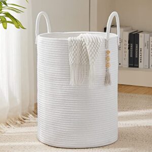 youdenova cotton rope laundry hamper basket, 58l tall woven collapsible baskets for blanket organizing clothes hamper for laundry room storage