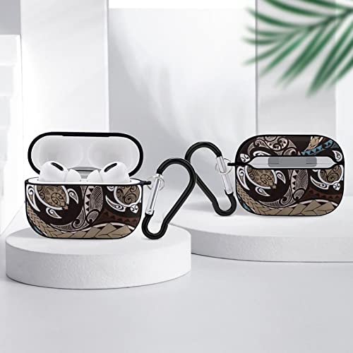 Hawaiian Honu Polynesian Sea Turtle Print Compatible with AirPods Pro Case Cover Lightweight Protective Case for Airpods Pro with Carabiner for Mens/Womens