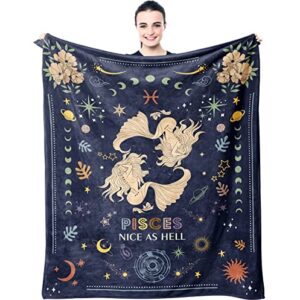 Muxuten Pisces Gifts Blanket 60"x50" - Pisces Gifts Women - Pisces Zodiac Gifts - Gifts for Pisces Women - Pisces Birthday Gifts - Astrology Gifts for Women - Zodiac Gifts,Constellation Horoscope Gift