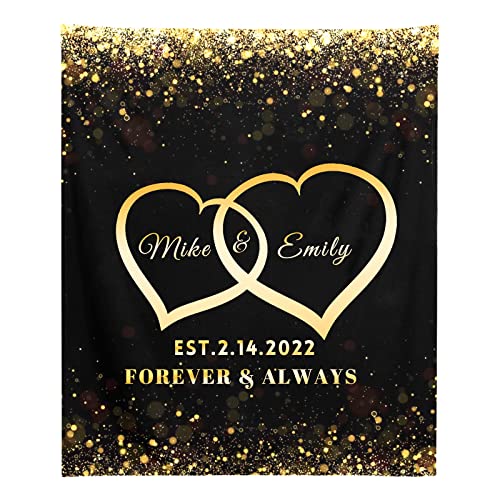 WISH TREE Custom Anniversary Blanket Gifts with Name & Date, Personalized Gifts for 1st 5th 10th 15th Anniversary, Custom Blanket for Couple, Wedding for Wife Husband Couple Flannel