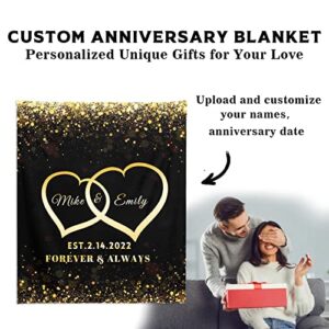 WISH TREE Custom Anniversary Blanket Gifts with Name & Date, Personalized Gifts for 1st 5th 10th 15th Anniversary, Custom Blanket for Couple, Wedding for Wife Husband Couple Flannel