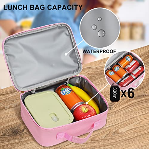 LBTING Lunch Box for Kids Girls, Insulated Glitters Star Lunch Bag Reusable Thermal Cooler Meal Tote for School Office Outdoor – Pink