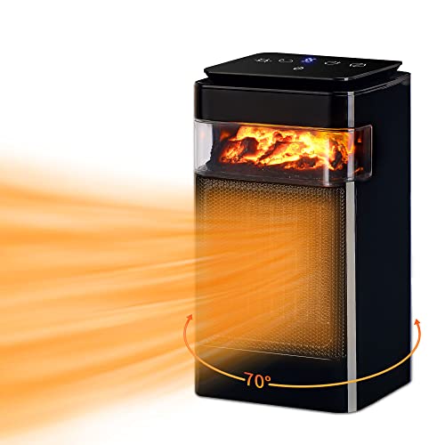 Uthfy Electric Space Heater,1000W/1500W Quiet PTC Ceramic Portable Heater,Fireplace Desk Heater with Thermostat,24H Timer,Oscillation,Overheat Tip-over Protection, Black, 5.9*4.9*10.5 " (HPC-1510YL)