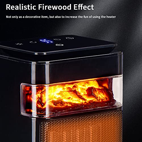 Uthfy Electric Space Heater,1000W/1500W Quiet PTC Ceramic Portable Heater,Fireplace Desk Heater with Thermostat,24H Timer,Oscillation,Overheat Tip-over Protection, Black, 5.9*4.9*10.5 " (HPC-1510YL)