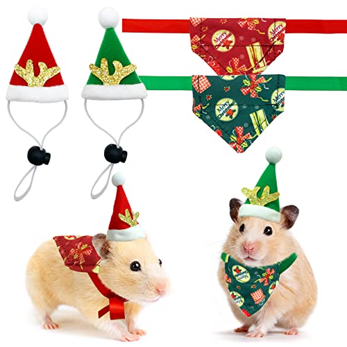 CooShou Christmas Rabbit Hat Guinea Pigs Hat Triangular Scarf Small Animals Christmas Costume Christmas Red Green Gift Pattern for Bunny Sugar Glider Guinea Pigs (S)