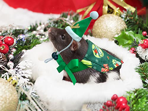 CooShou Christmas Rabbit Hat Guinea Pigs Hat Triangular Scarf Small Animals Christmas Costume Christmas Red Green Gift Pattern for Bunny Sugar Glider Guinea Pigs (S)